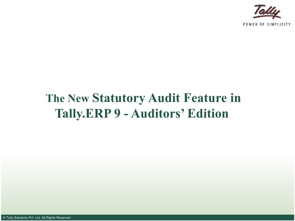 Statutory Audit - Tally Synchronization - Tally Sales - Tally - NET ...