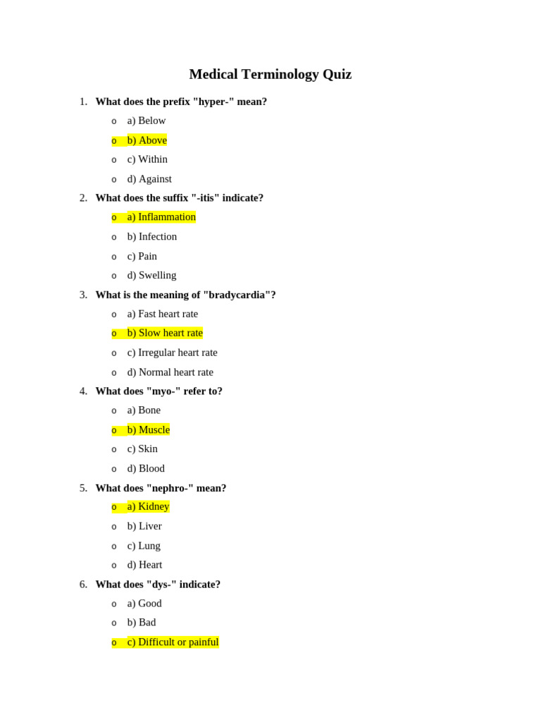 Medical Terminology Quiz | PDF | Clinical Medicine | Diseases And Disorders