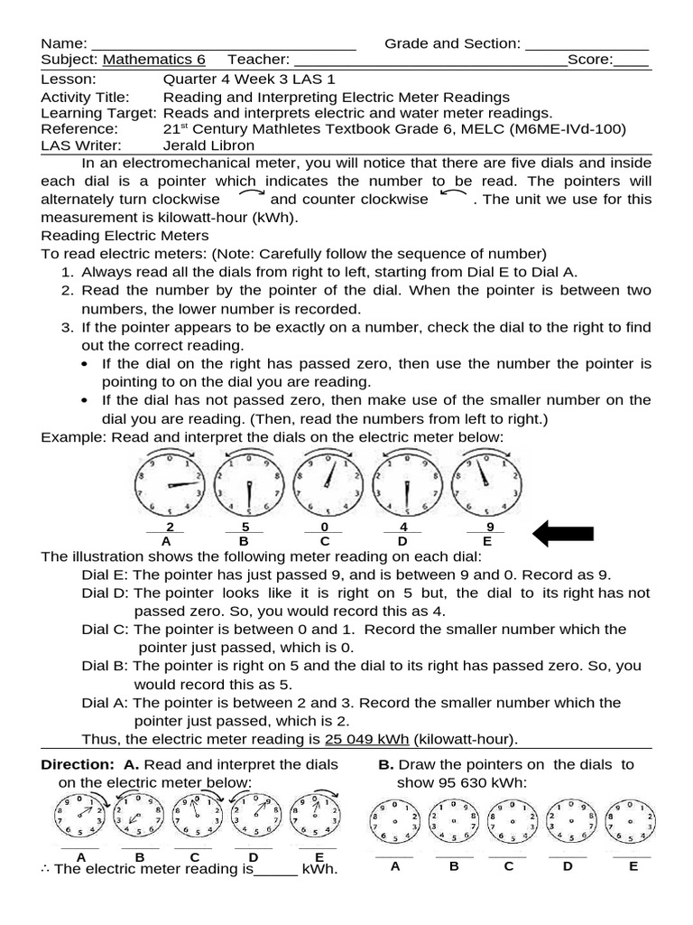 Electric Meter Reading Guide for Kids | PDF | Mathematics