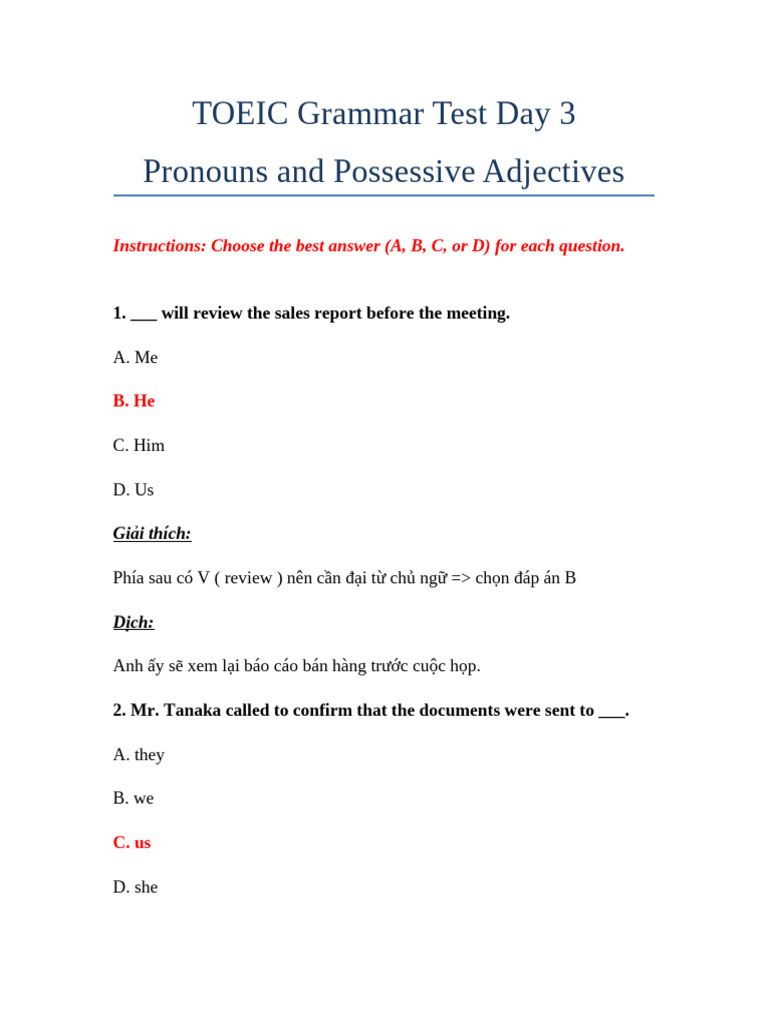 Toeic Pronouns Day-3 | PDF