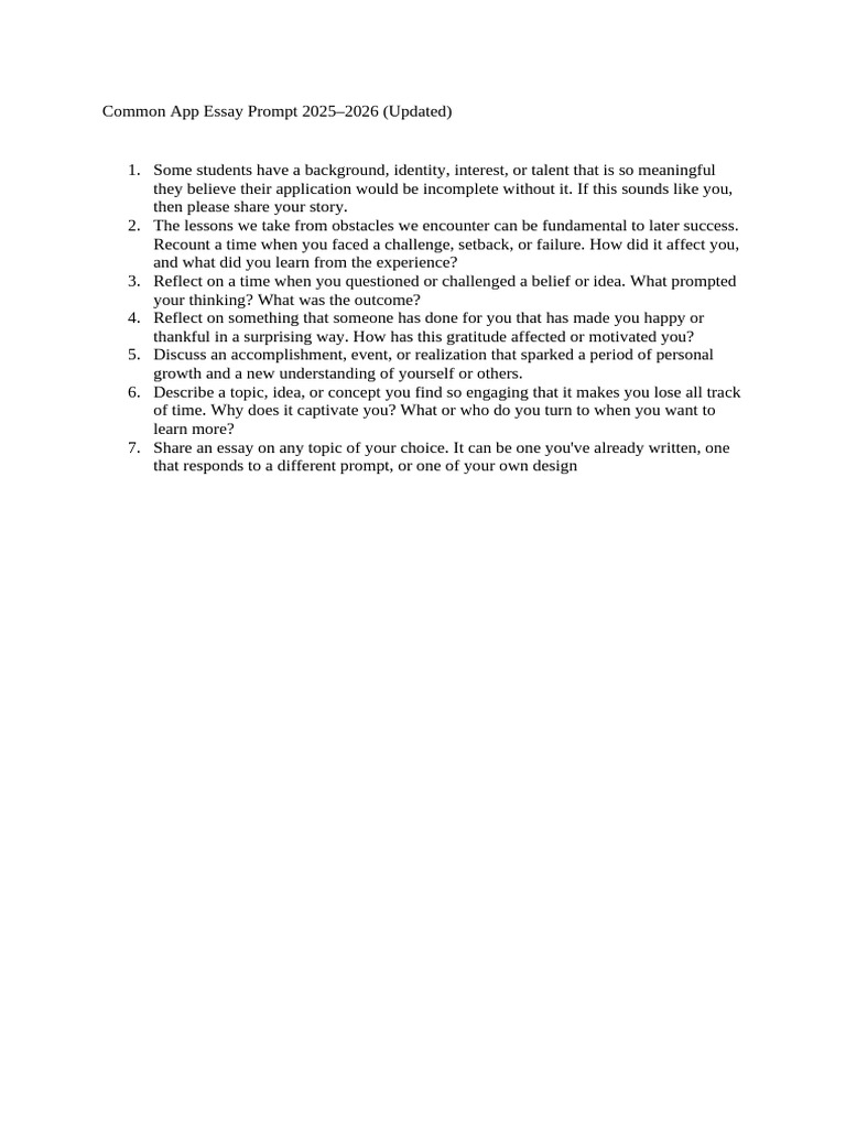 Common App Essay Prompts 2025-2026 | PDF