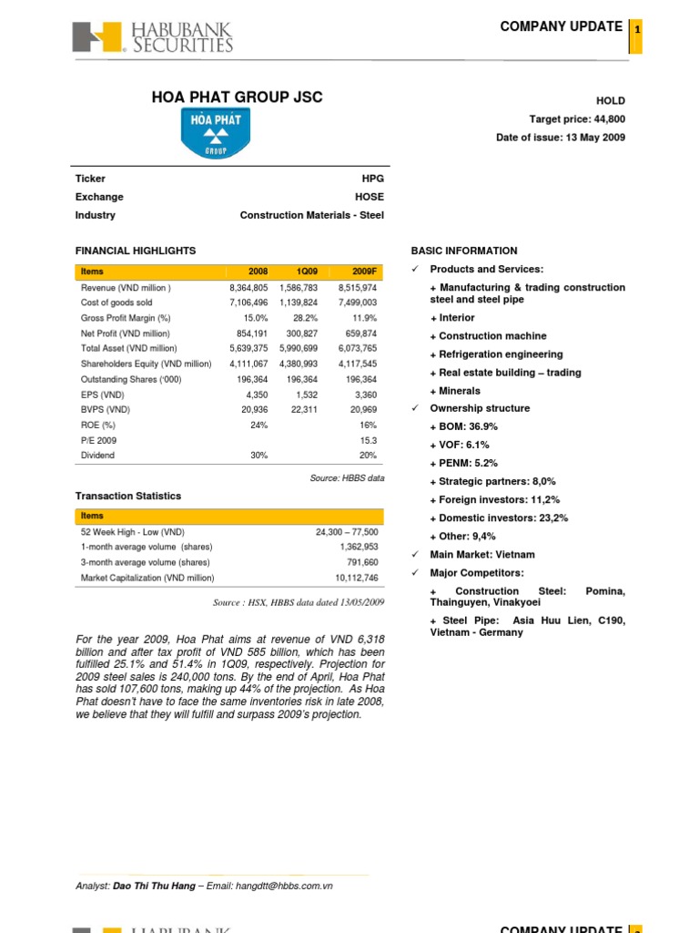 Hoa Phat Group JSC: Company Update | PDF | Expense | Income Statement