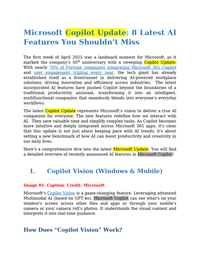 Microsoft Copilot Update - AI Features you shoild not miss.edited (1) | PDF | Microsoft | Computing