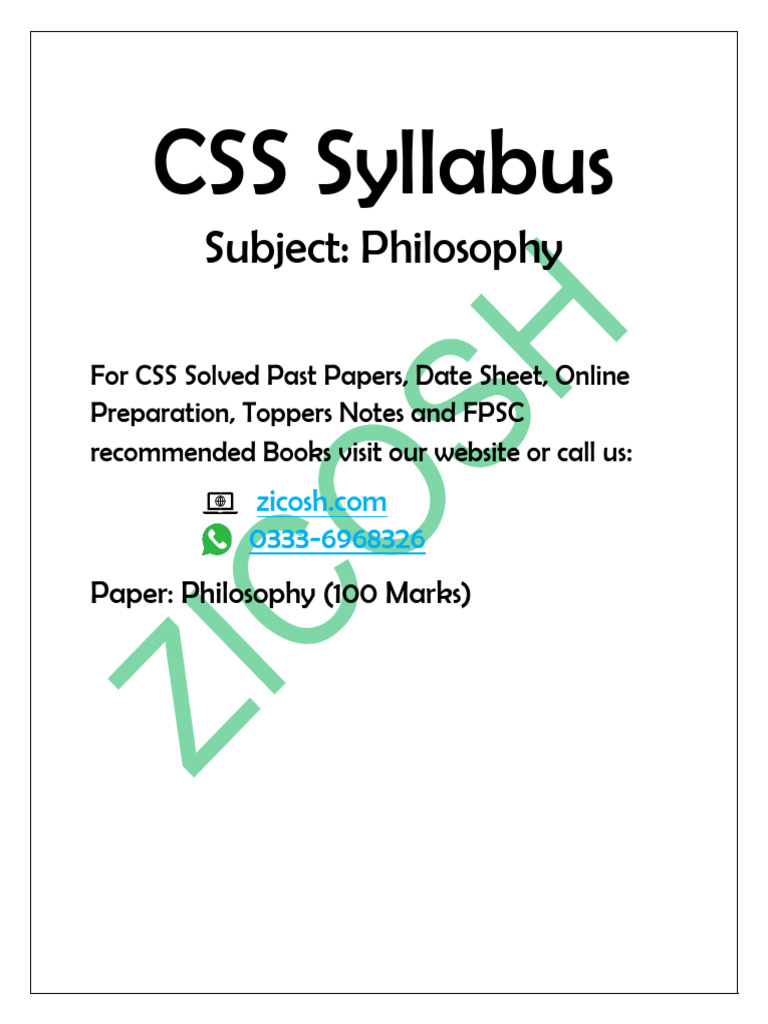 CSS Philosophy Syllabus Overview | PDF | Western Philosophy | Liberal ...