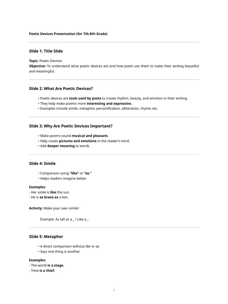 Poetic Devices Slides | PDF | Poetry | Poetic Devices