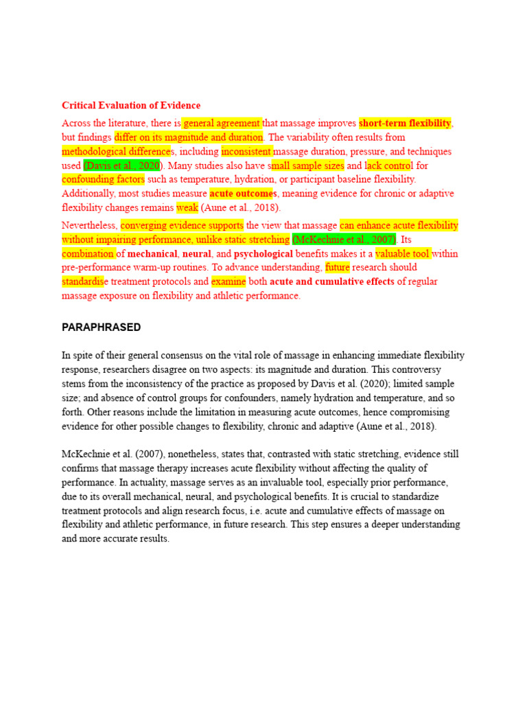 FIRST DRAFT P2 ED. The Role of Soft Tissue Therapy (Massage) On ...