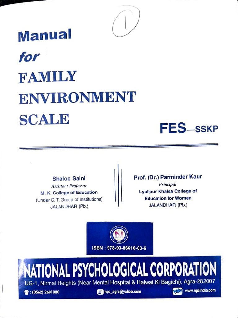 Family Environment Scale Manual | PDF | Validity (Statistics ...