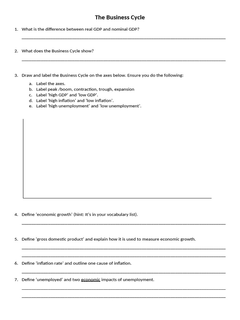 The Business Cycle Worksheet | PDF | Business Cycle | Gross Domestic ...