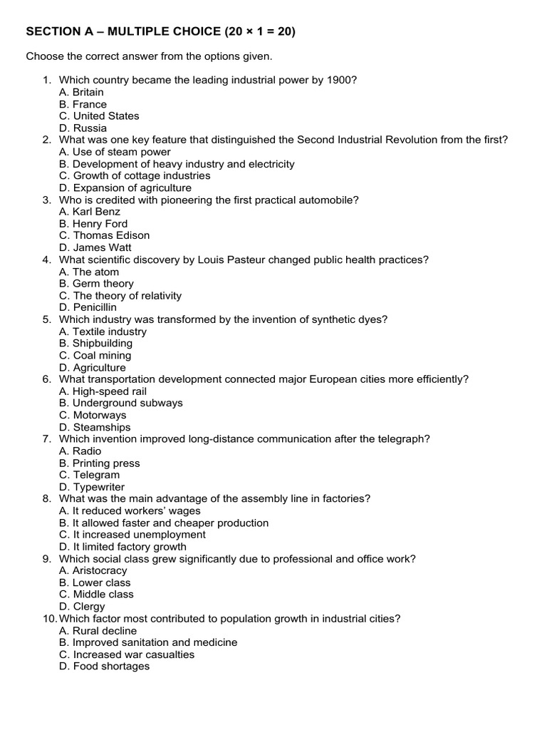 HISTORY MOCK EXAM | PDF | Industrial Revolution | Economies