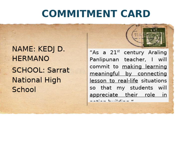 Session 2 - Commitment Card - Hermano Kedj D. - Sarrat Nhs | PDF