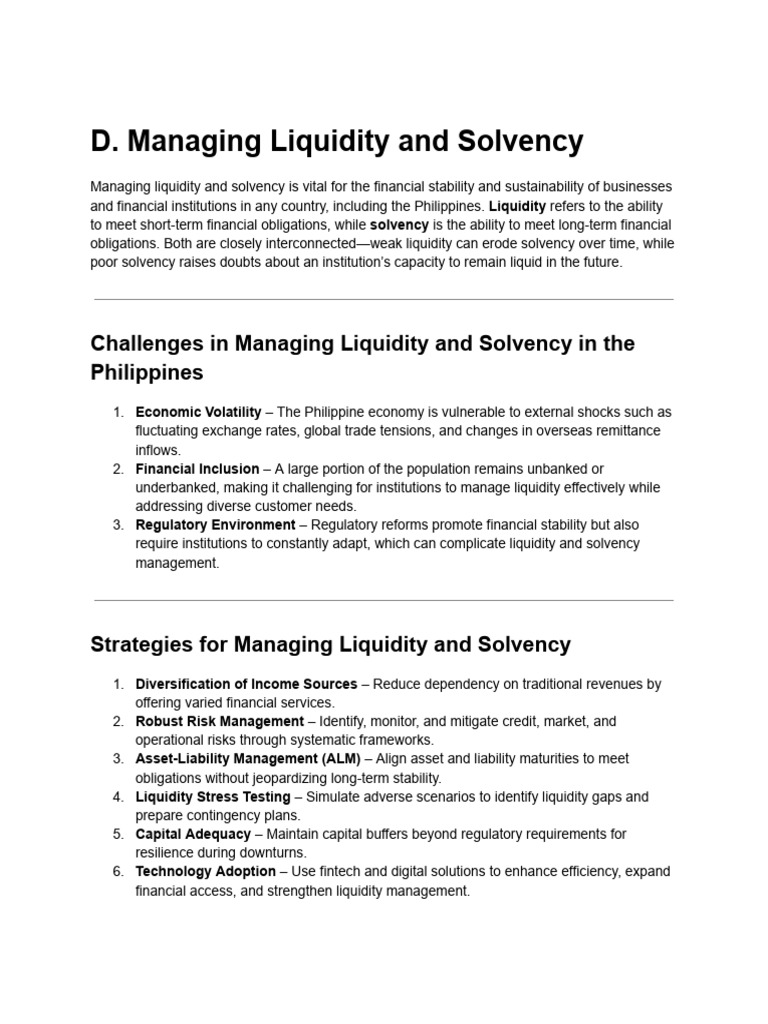 Liquidity and Solvency Management in the Philippines | PDF | Real ...