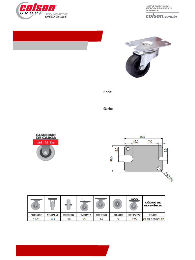 Rodízios de Nylon 1.5/8 para Freezers | PDF