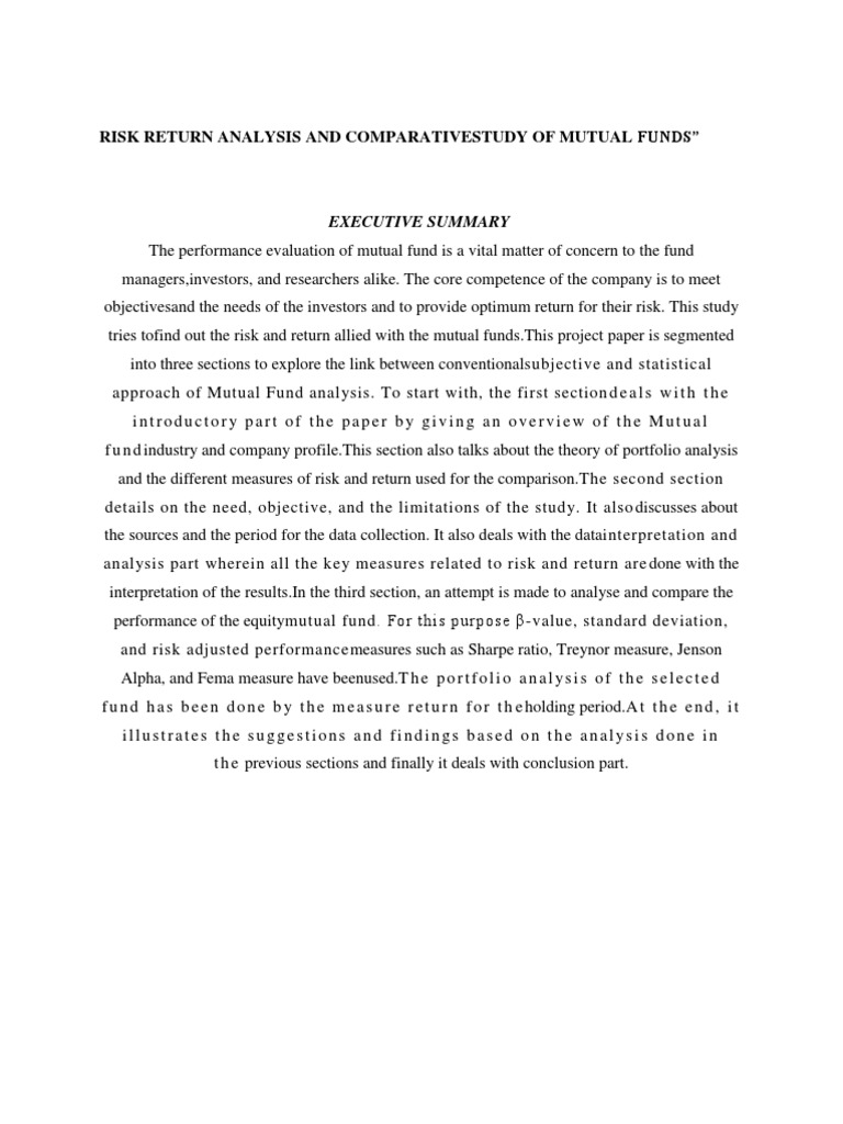 Risk Return Analysis and | PDF | Mutual Funds | Investing