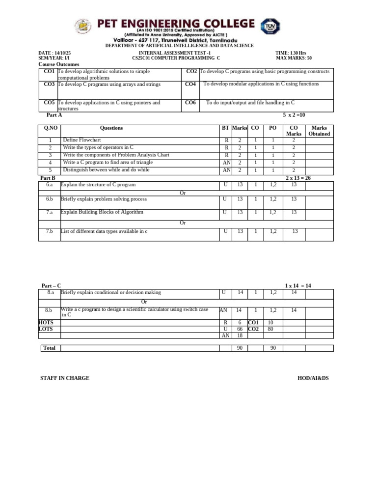 Computer Programming c IAT 1 | PDF | Artificial Intelligence | Intelligence (AI) & Semantics