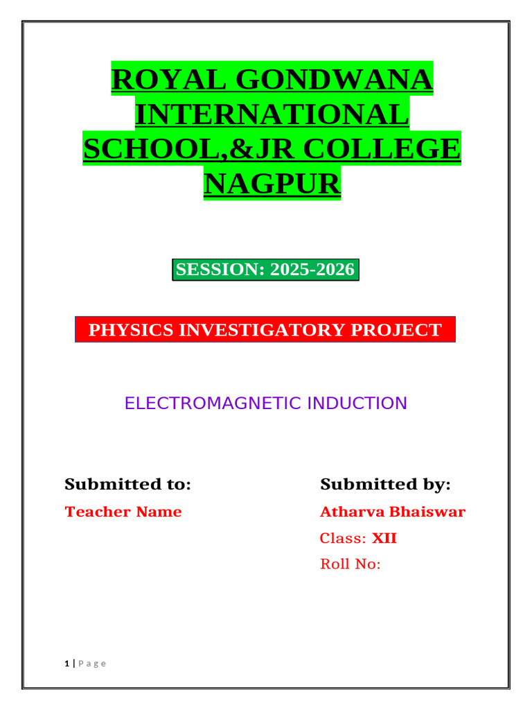 Electromagnetic Induction Project (U) | PDF | Electromagnetic Induction | Magnetic Field