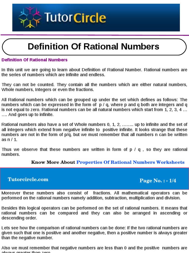 Definition and Properties of Rational Numbers | PDF | Fraction ...