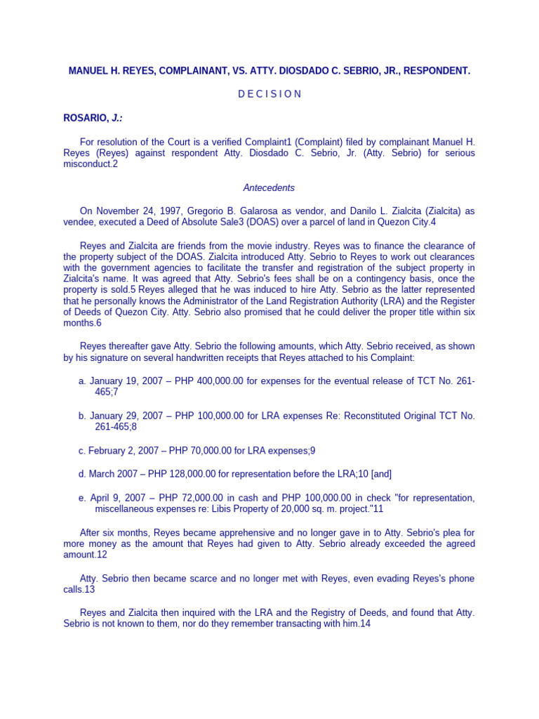 Manuel Reyes vs Atty Serbio | PDF | Disbarment | Lawyer