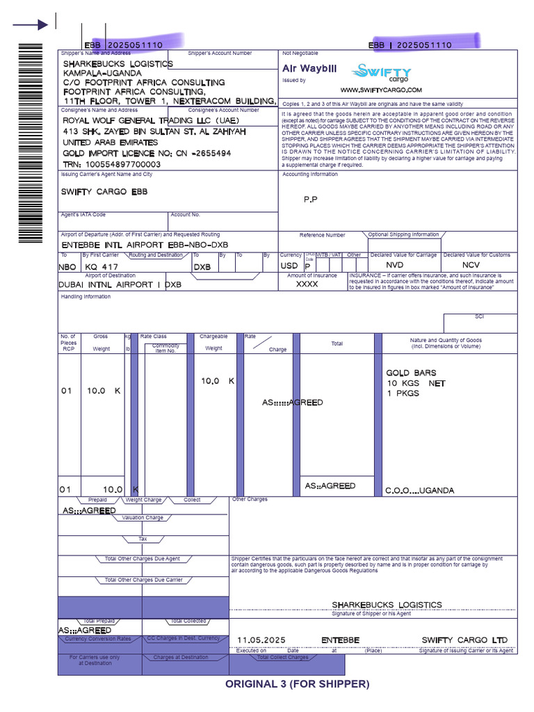 Air Waybill Template for Shippers | PDF | Cargo