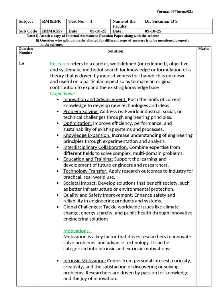 Scheme of Evaluation t1 Rm&Ipr(2) | PDF | Quantitative Research | Motivation