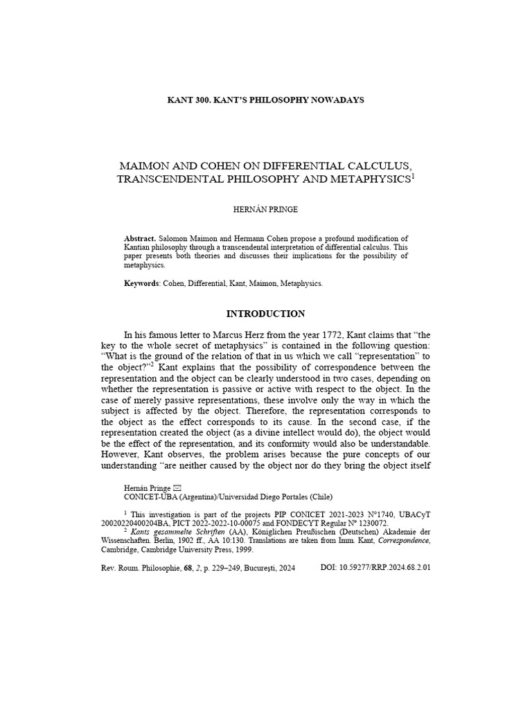 Maimon and Cohen: Kantian Philosophy Revisited | PDF | Immanuel Kant ...