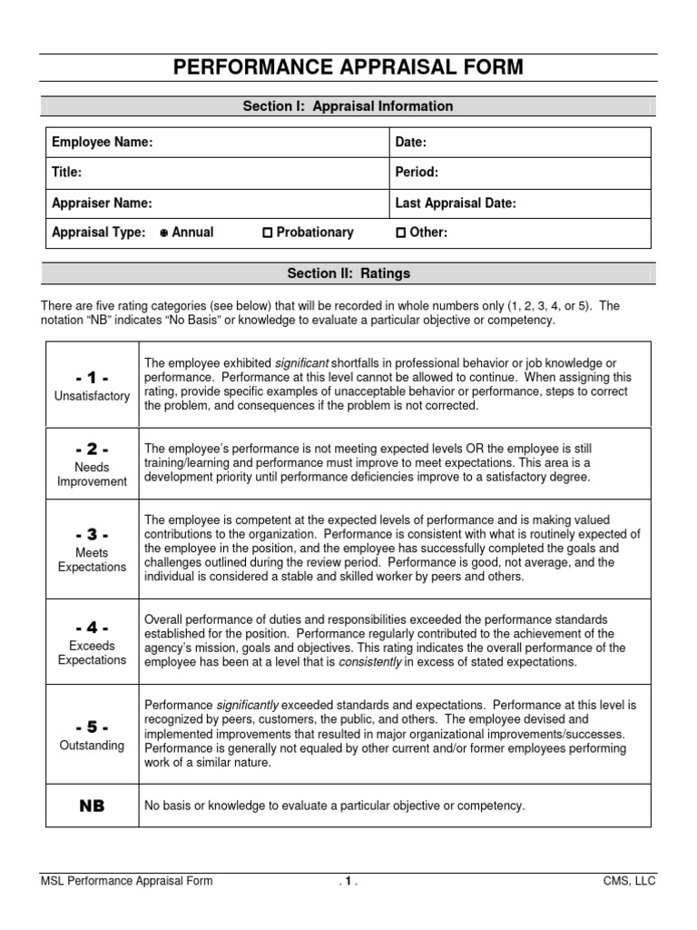 MSL Performance Appraisal Form Guide | PDF | Performance Appraisal ...