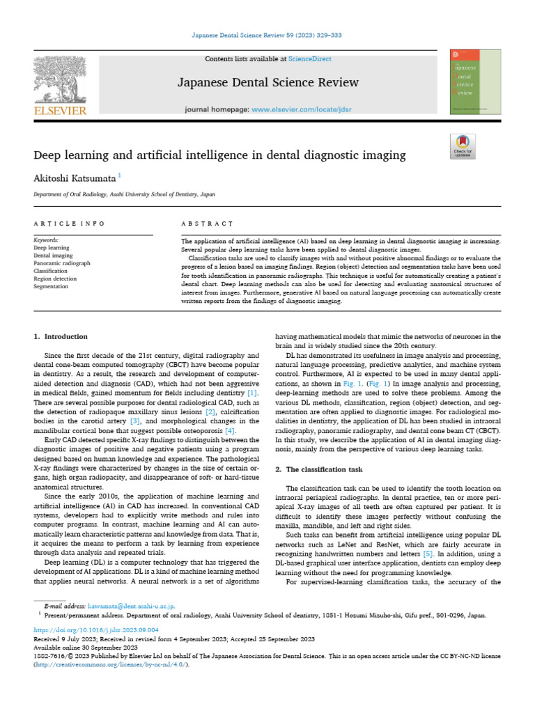 AI and Deep Learning in Dental Imaging | PDF | Dentistry | Medical Imaging