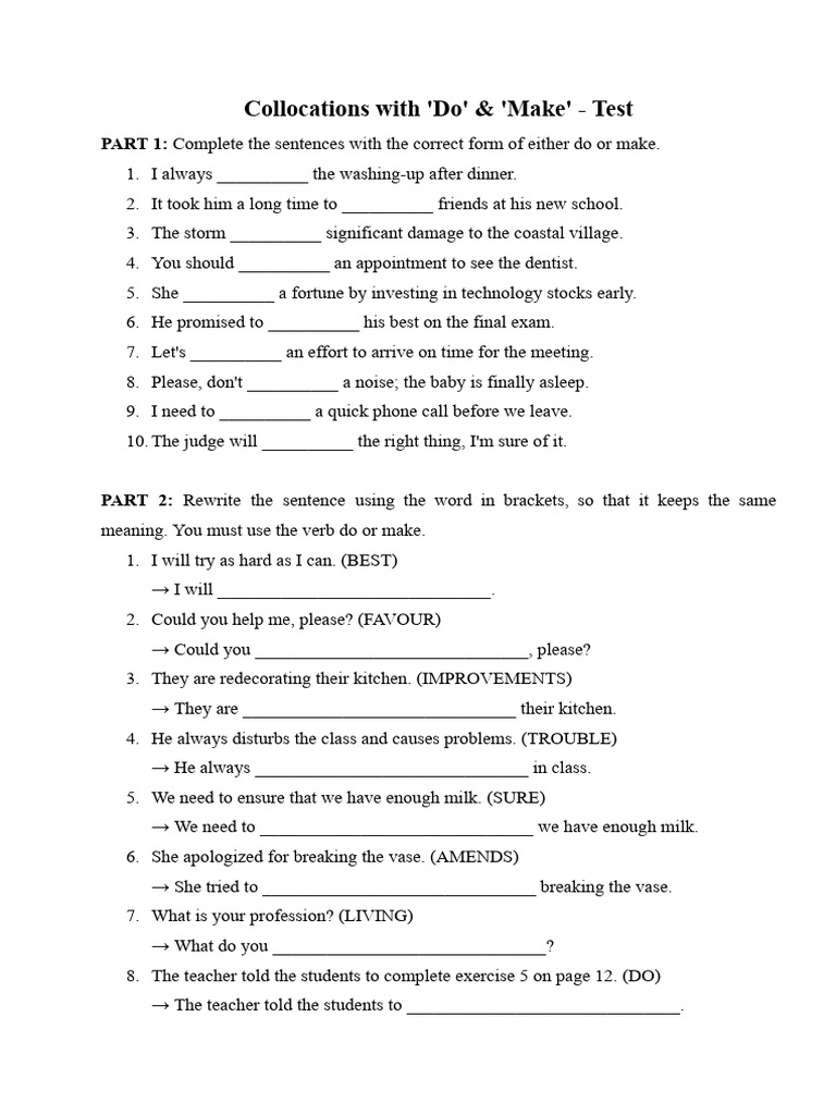 B2 Collocations Test 1 (Do and Make) | PDF | Chess Openings | Chess