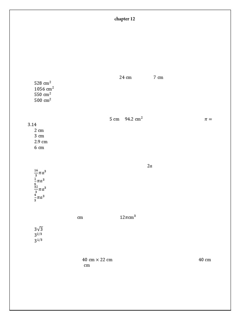 CH 12 Surface Areas Pyq | PDF | Sphere | Volume