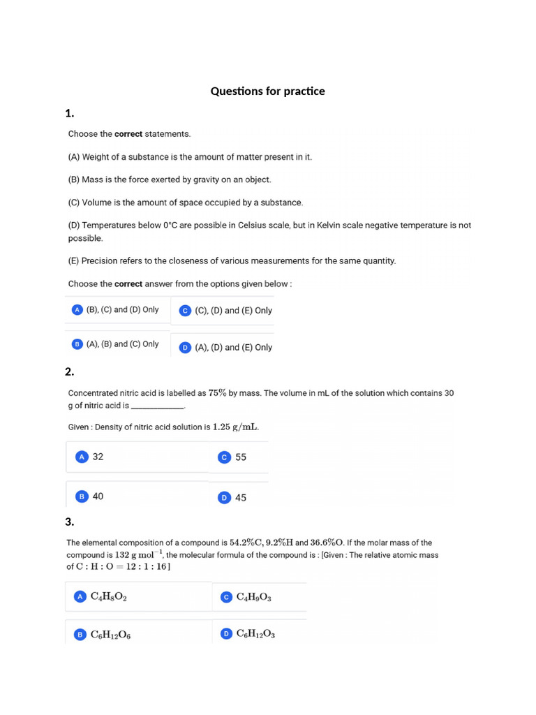 Practice Questions and Answer Key | PDF