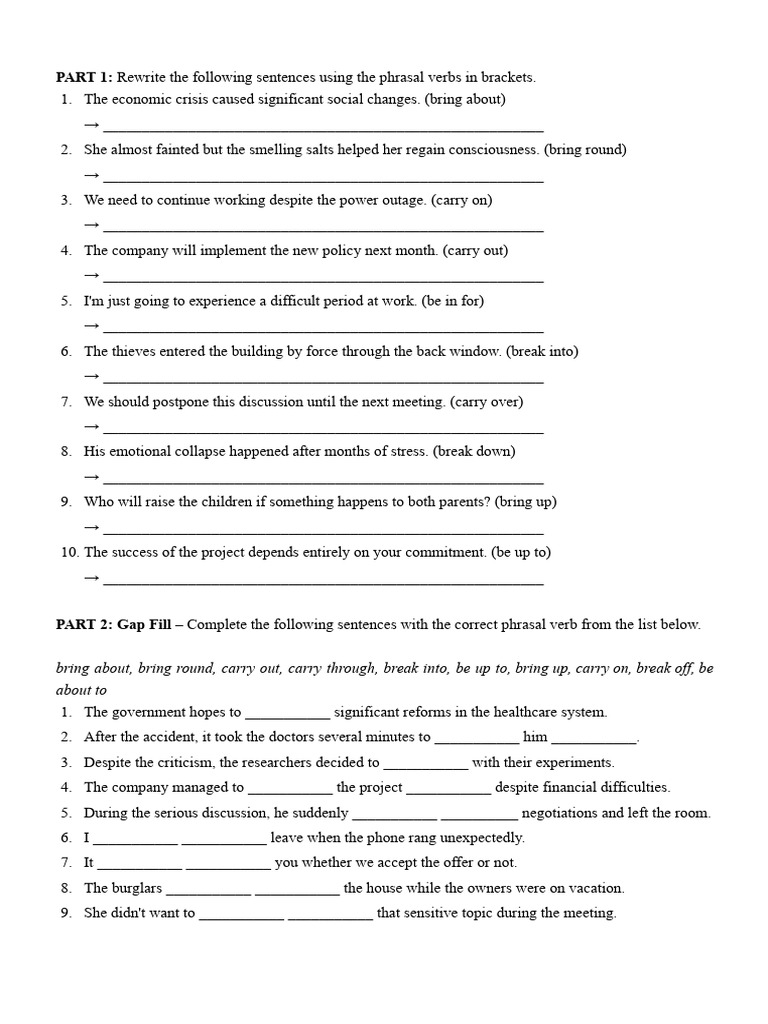 B2 Phrasal Verbs Test 1 - Bring & Carry | PDF