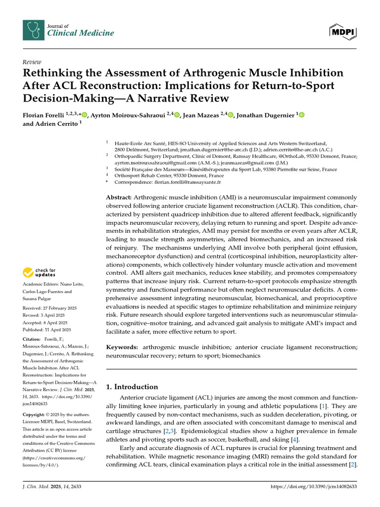 Assessing Arthrogenic Muscle Inhibition Post-ACL Reconstruction | PDF ...