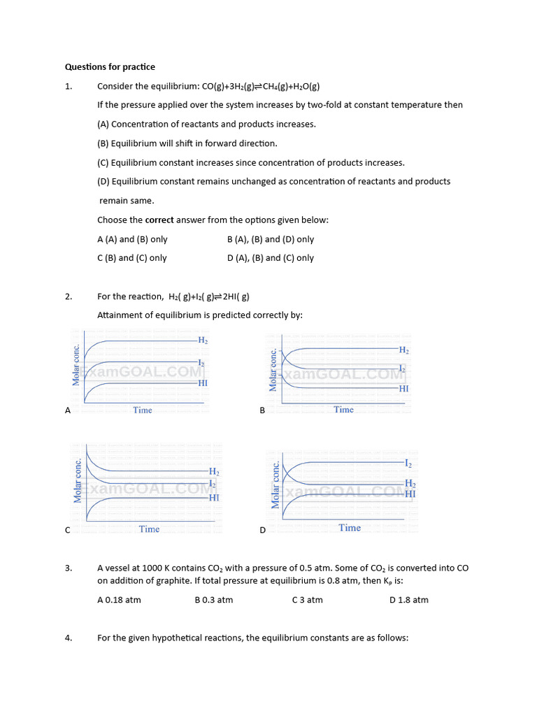Equilibrium Constant Practice Questions | PDF | Chemical Equilibrium ...