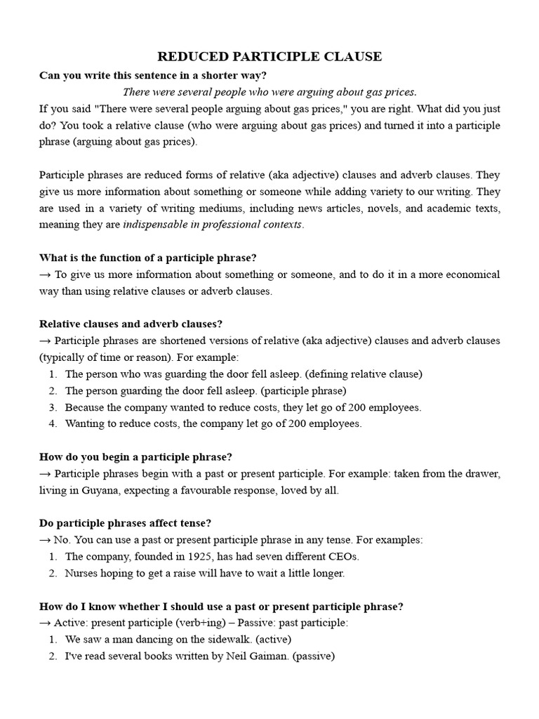 Participle Phrases | PDF | Adverb | Clause