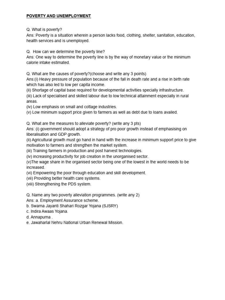 Poverty and Unemployment QnA _ Part 1 | PDF