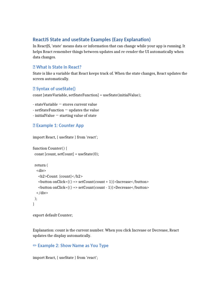 ReactJS State and Usestate Examples | PDF | Computer Programming | Software Engineering