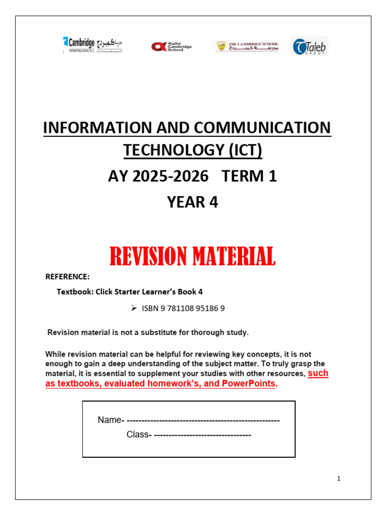 ICT-2526-T1-Y4 REVISION BOOKLET QP | PDF | Input/Output | Computer Engineering
