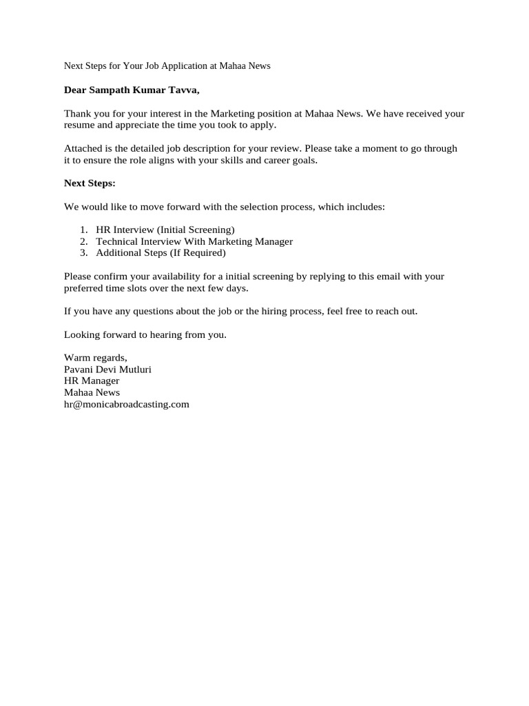 Job Application Next Steps at Mahaa News | PDF
