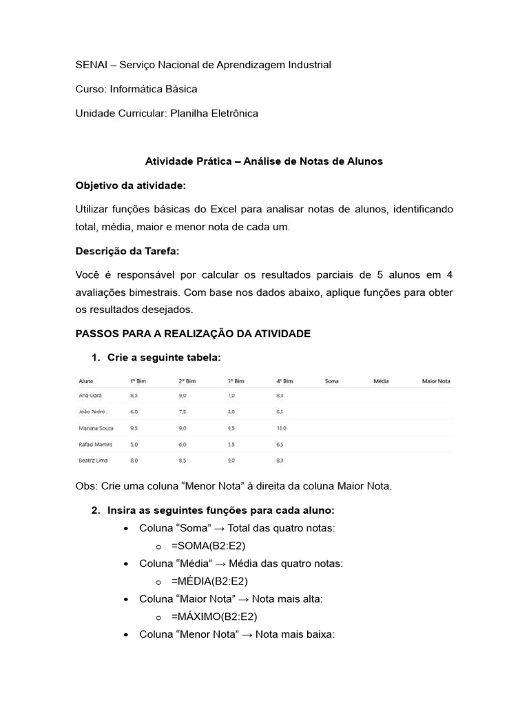 Atividade Pratica 05 Planilha Eletronica | PDF