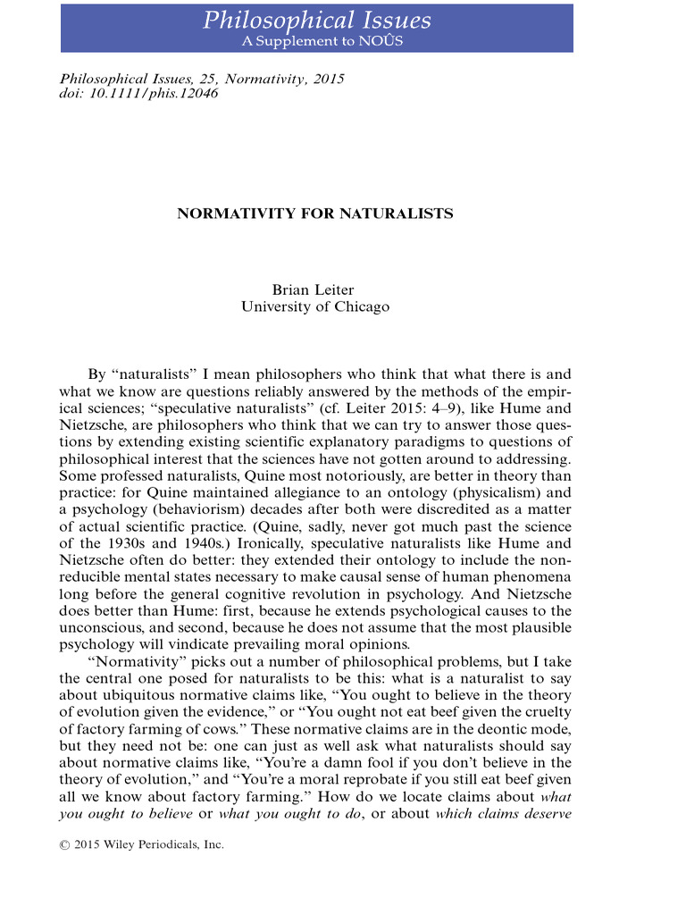 Leiter (2015) Normativity For Naturalists | PDF | Epistemology | Naturalism (Philosophy)