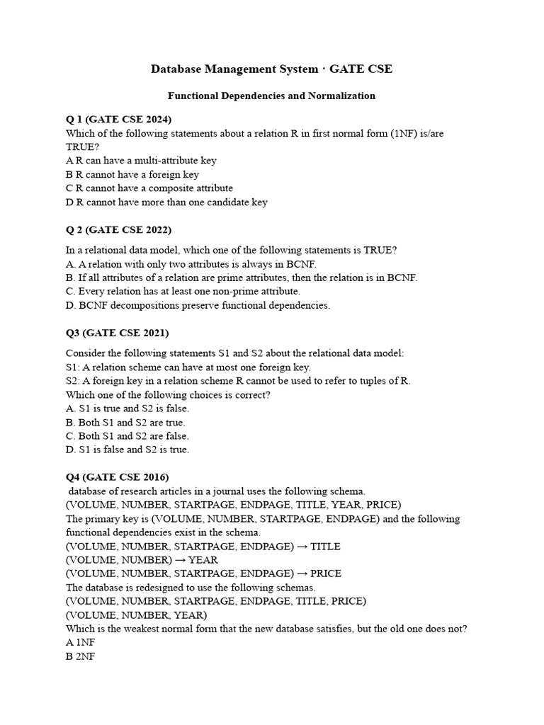 Dbms Gate Questions | PDF | Data Model | Information Science