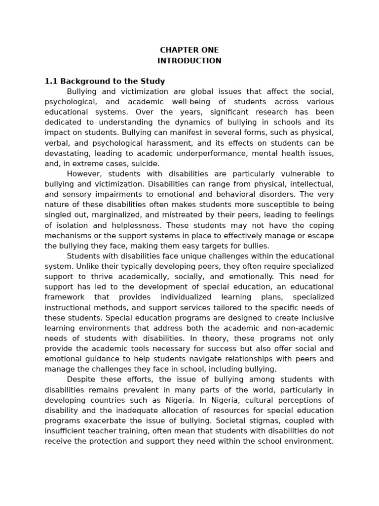 Chapter One Sani Review | PDF | Bullying | Special Education