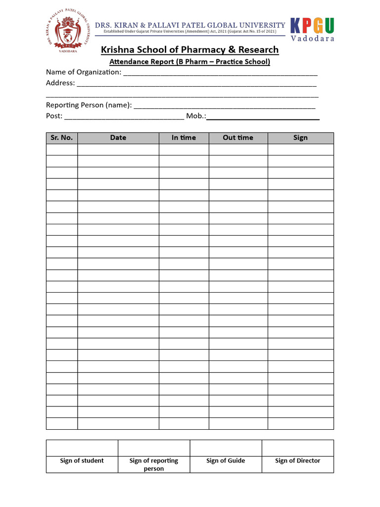 Attendance Report B. Pharm | PDF