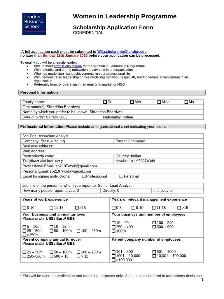 Women in Leadership Scholarship Application | PDF | Information Privacy ...