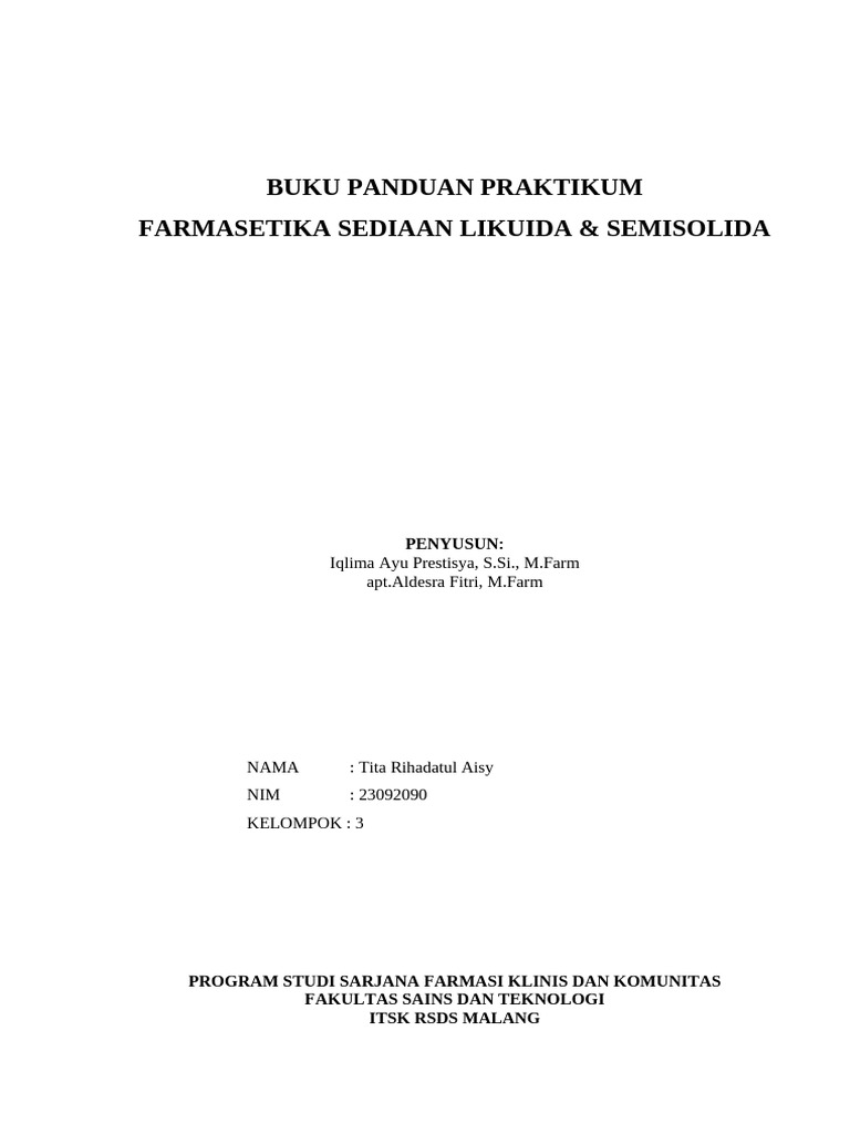 Panduan Formulasi Sediaan Likida Farmasi | PDF