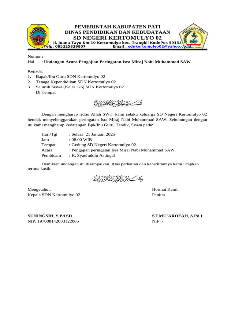 Surat Undangan Isra Miraj Di Sekolah | PDF