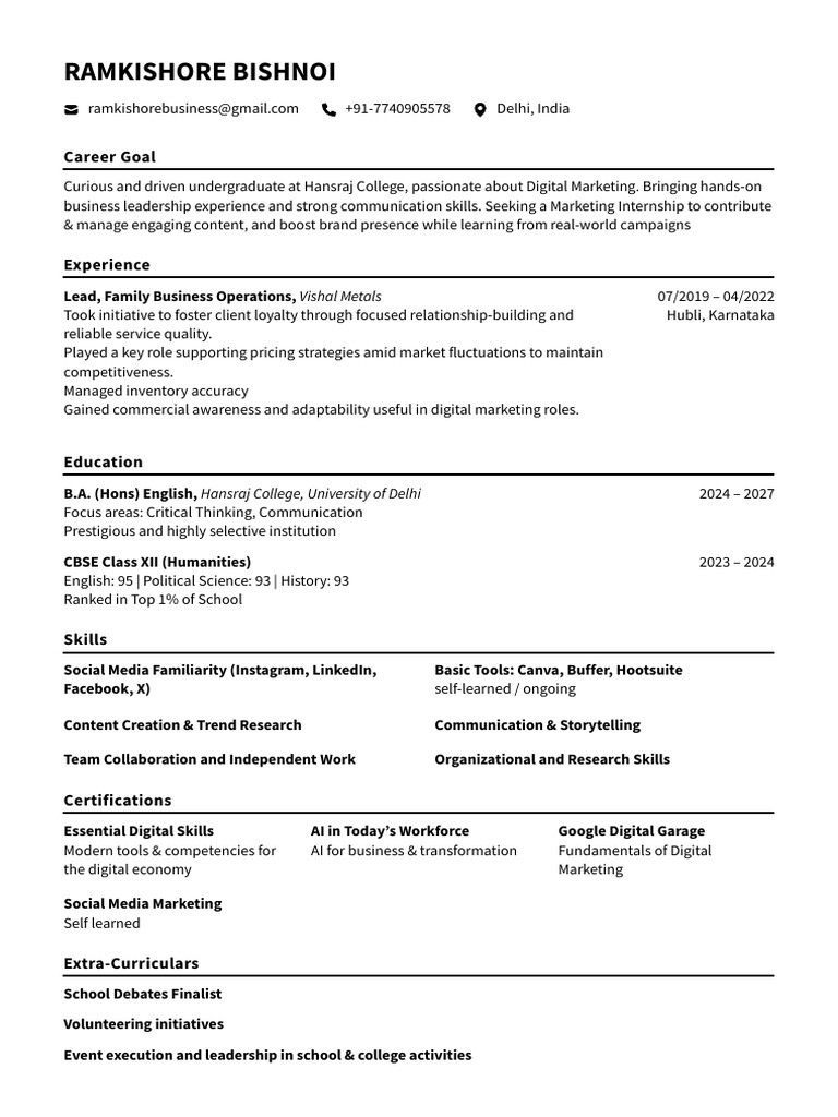 Ramkishore Bishnoi Flowcv Resume 20250828 | PDF