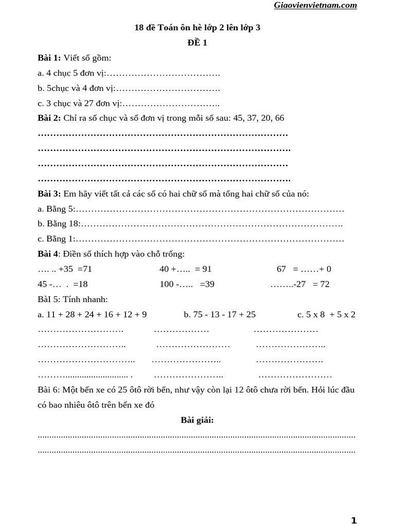 18 de Toan on He Lop 2 Len Lop 3 | PDF