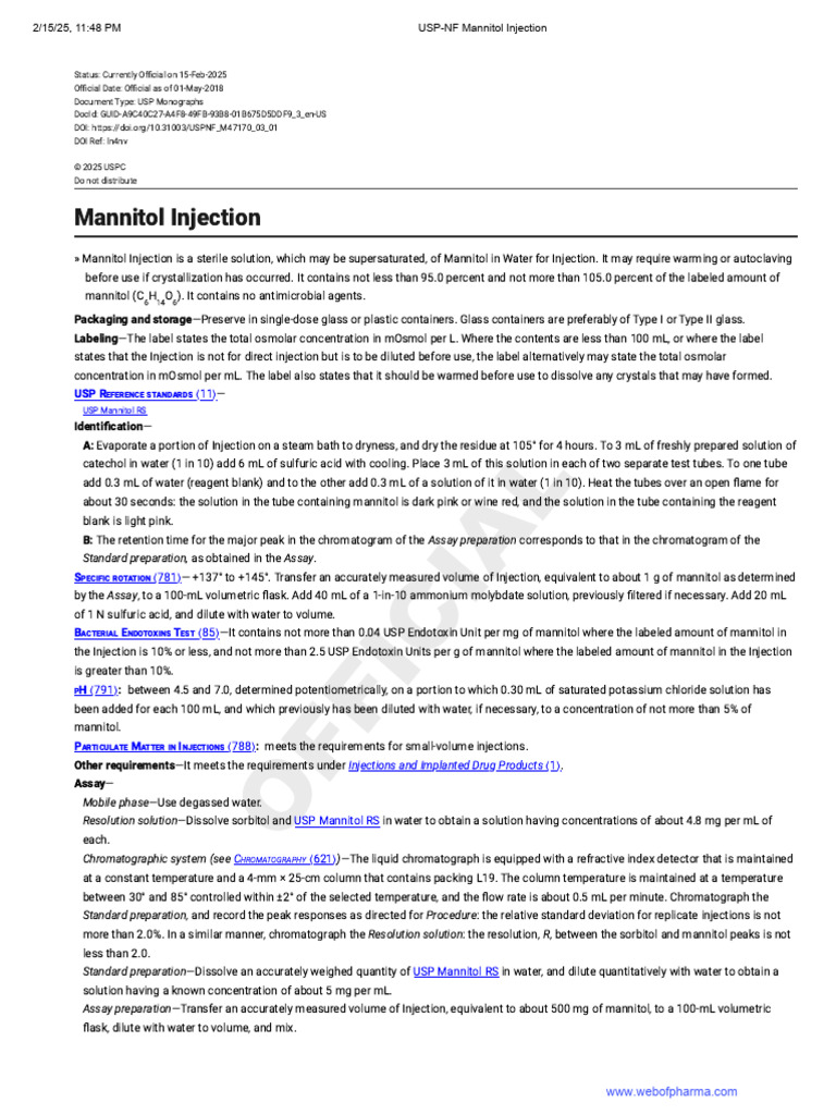 Mannitol Injection | PDF | Chromatography | High Performance Liquid Chromatography