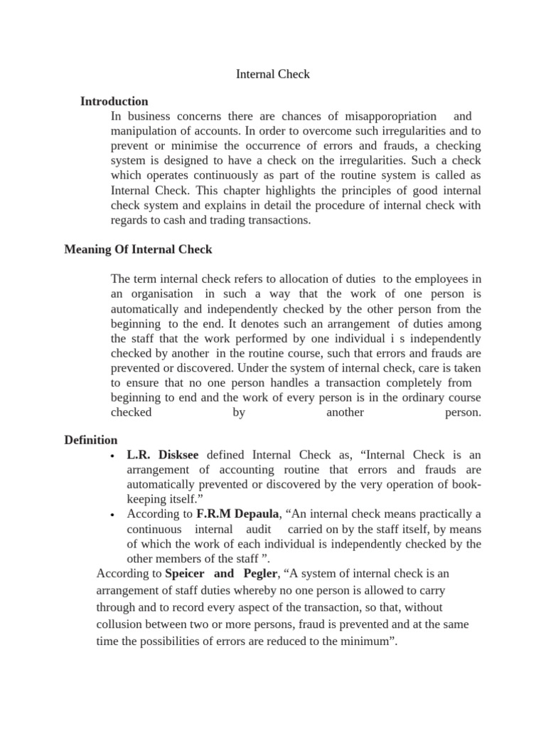 Principles of Effective Internal Check System | PDF | Internal Control ...