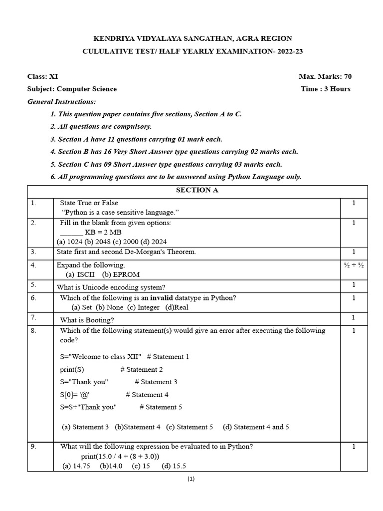 Qp Xi Cs Half Yearly.docx | PDF | Control Flow | Truth